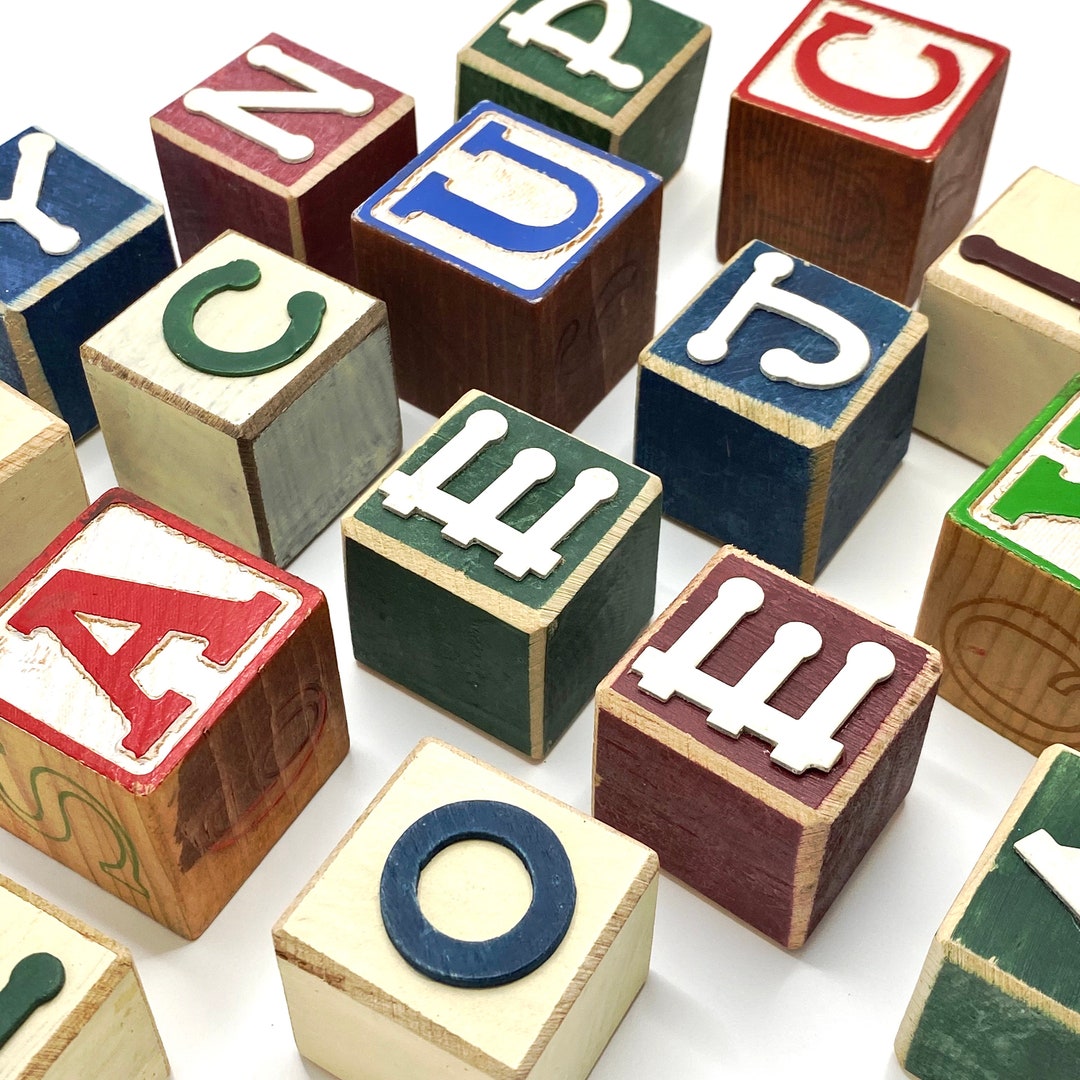 Vintage Wood Folk Art Letter Wood Blocks 16 Mixed Rustic Christmas ...