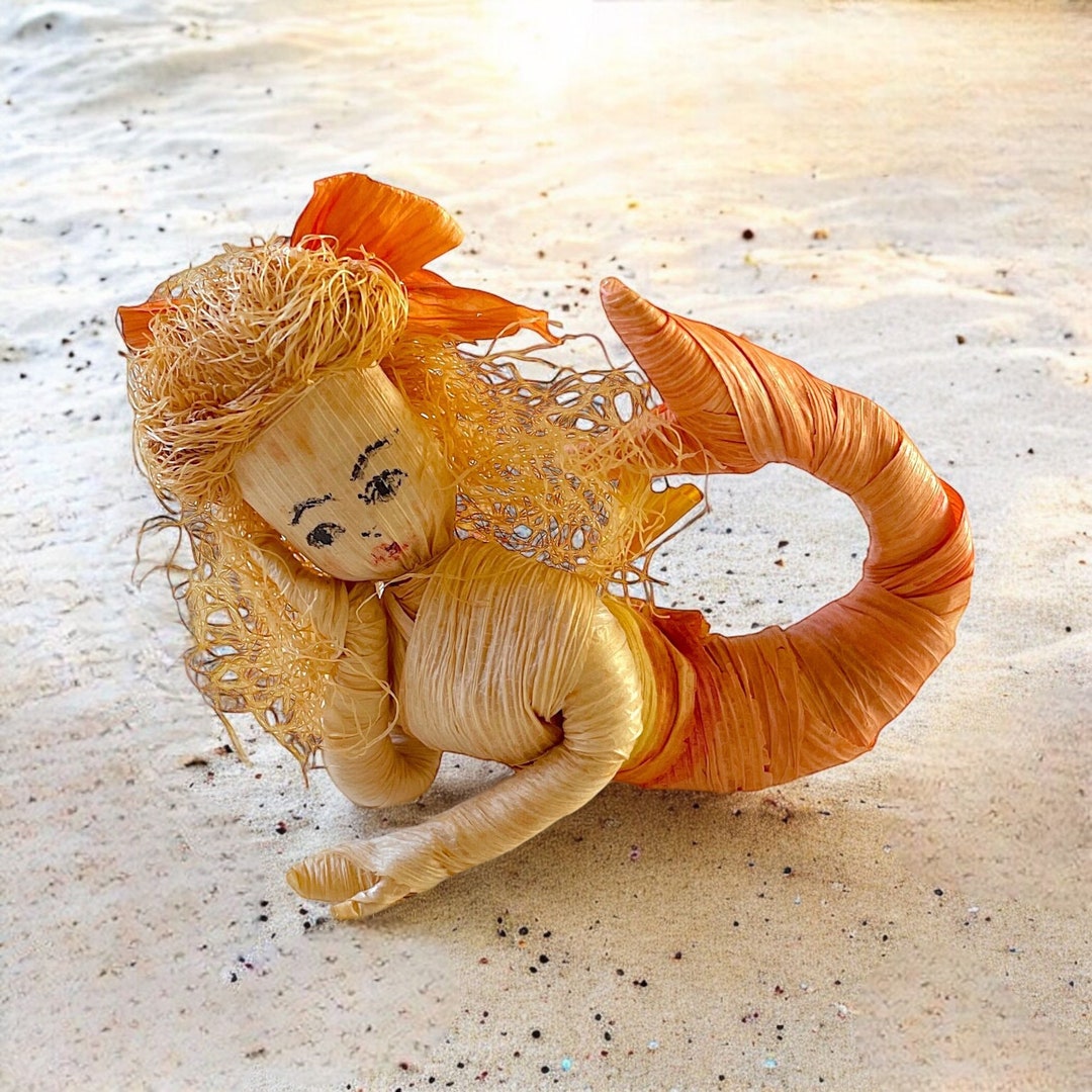 Vintage Folk Art Mermaid Corn Husk Figurine Unique & Whimsical - Etsy