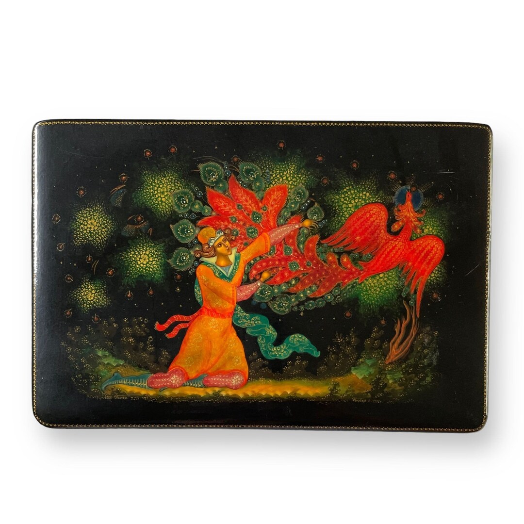 Vintage Russian Lacquer Dresser Box Hand Painted Ivan and Firebird ...