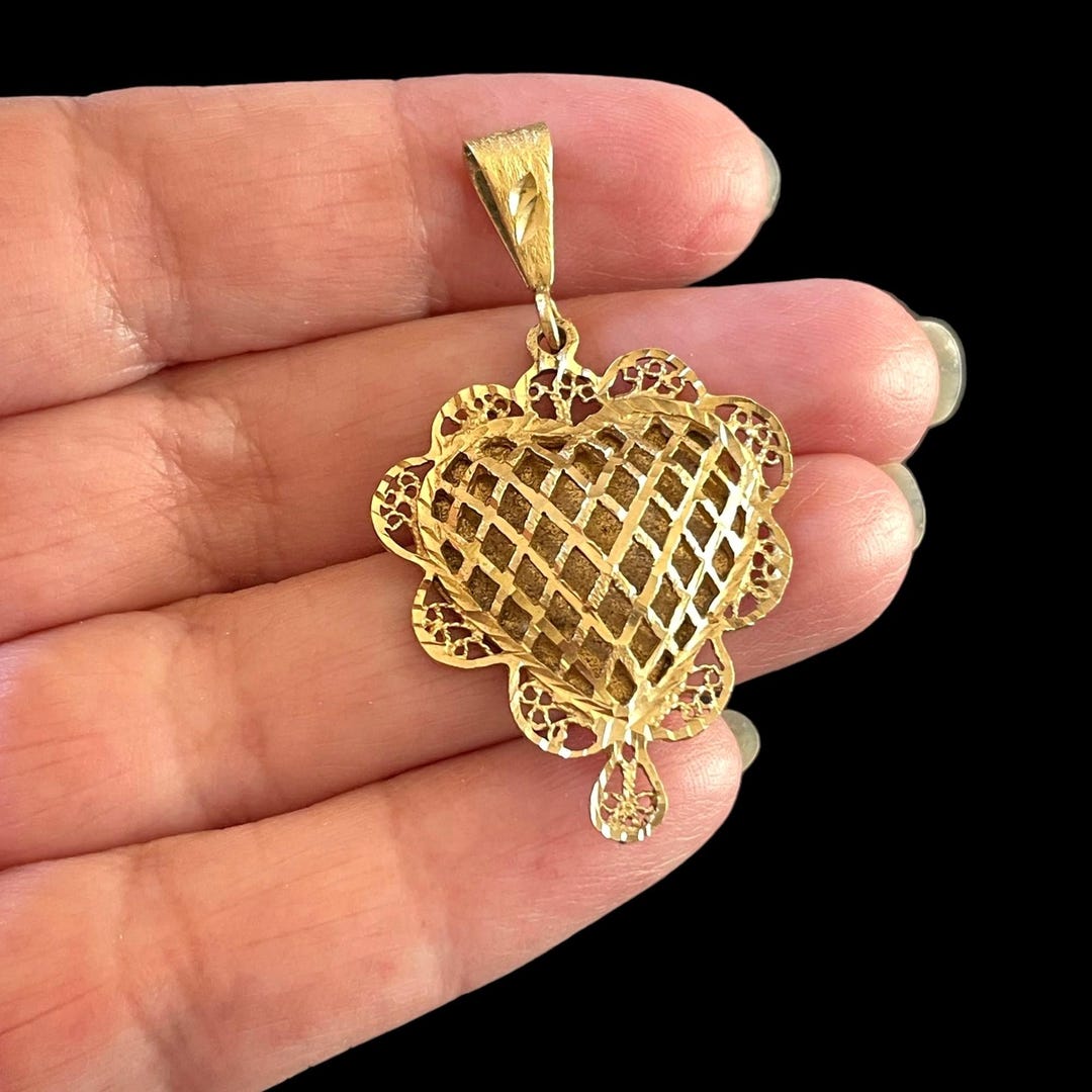 Vintage 14K Gold Filigree Lattice Heart Pendant Charm - Etsy