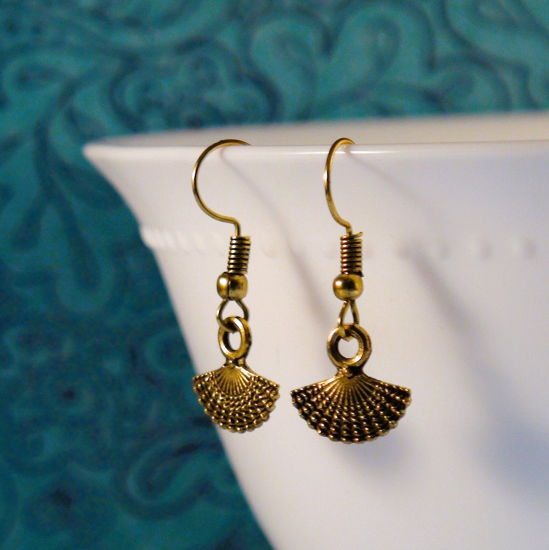 Fan Earrings, Antique Gold Fan Earrings, 2-sided Small Fan Earrings ...