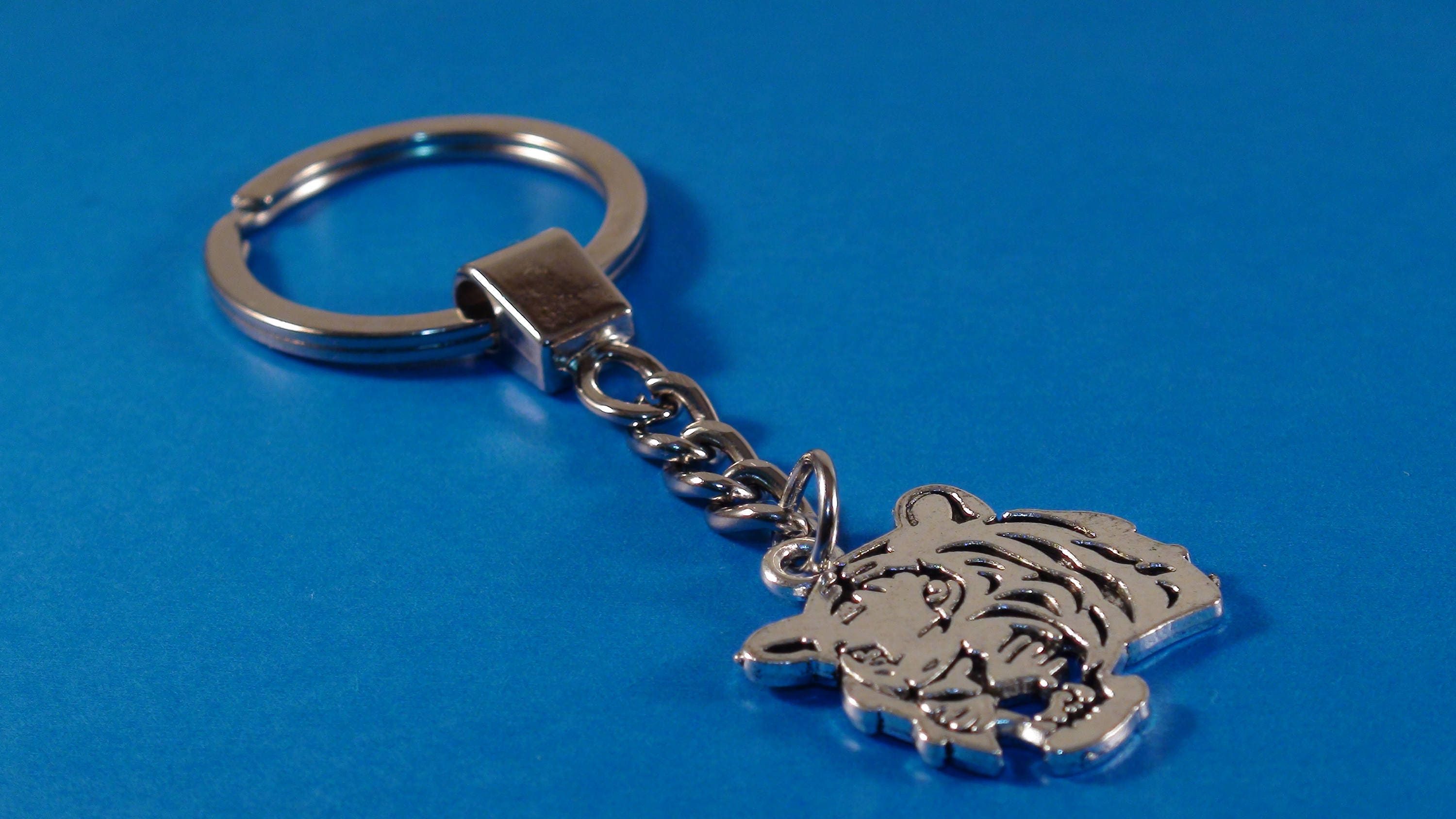 TIGER HEAD Keyring Tibetan Silver Tiger Head Charm Keychain - Etsy UK
