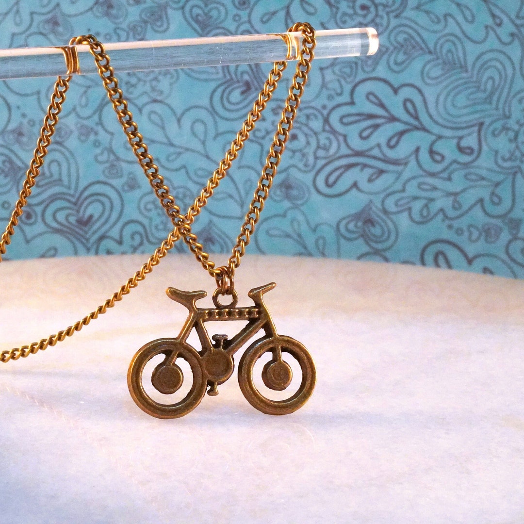 Bicycle necklace, Bronze bicycle necklace, Bike necklace, Bike chain ...