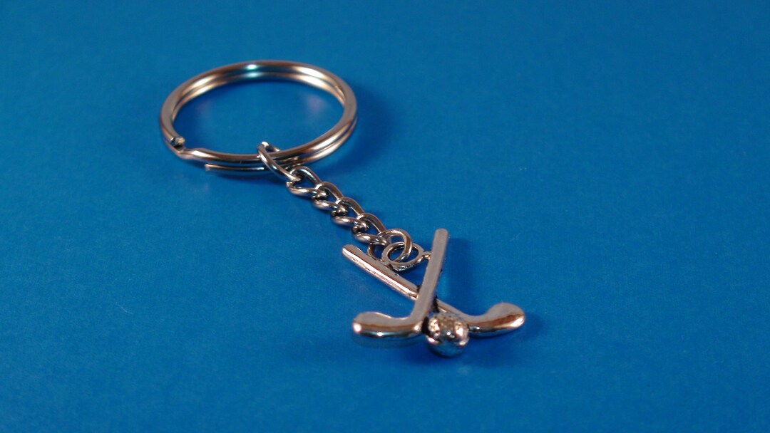 HOCKEY Key Ring, Hockey Stick and Ball Keychain, Steel Keyring, Hockey ...