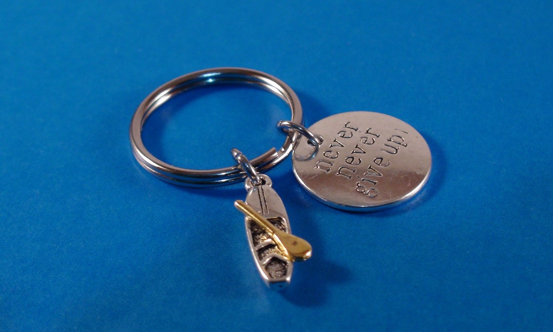 ROWING Key Ring, Rowing Boat & Never Never Give UP! Keyring, Kayaking ...