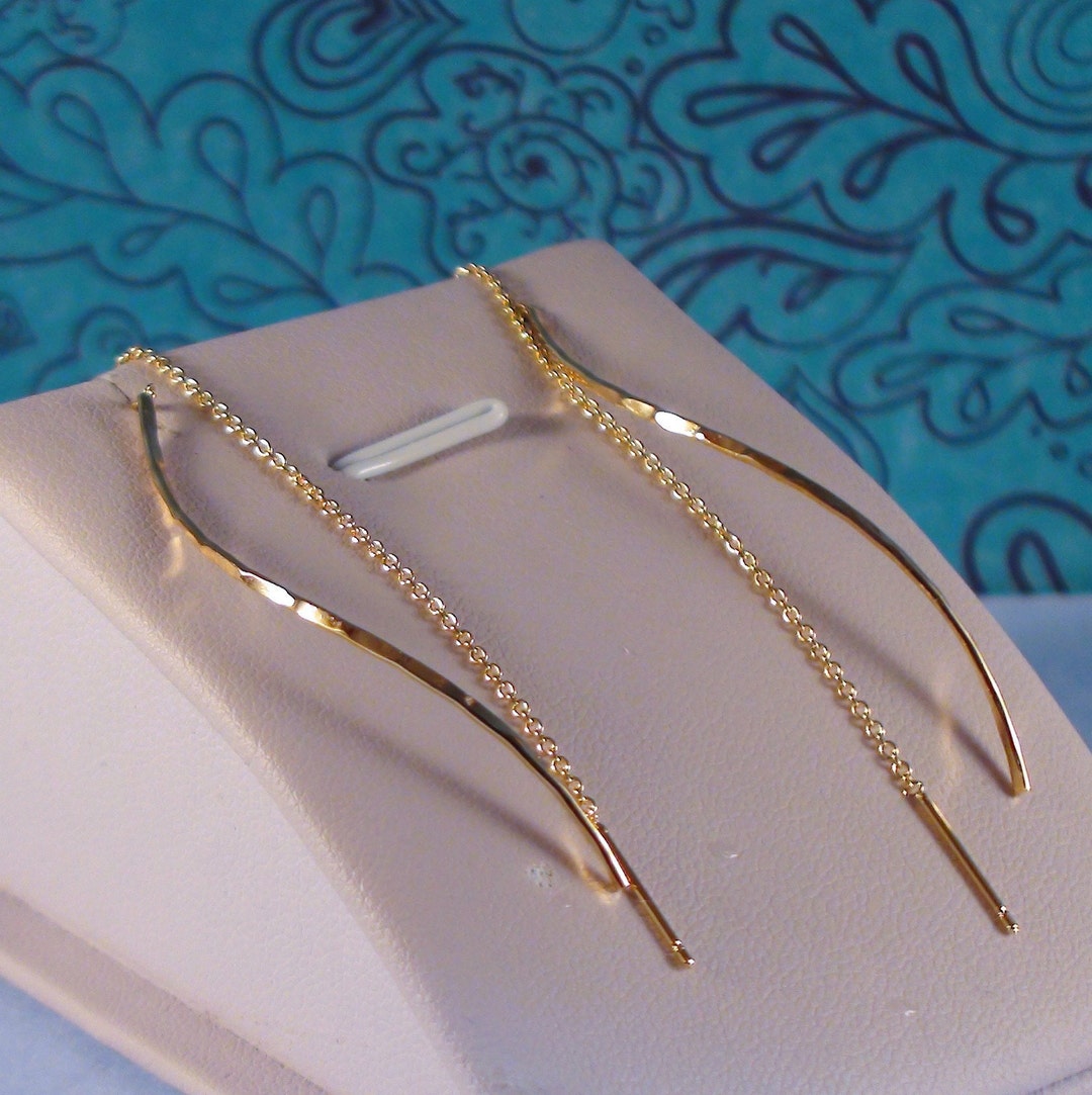 18k Gold Plated Curved Threader Earrings, Copper Dangle Earrings - Etsy UK