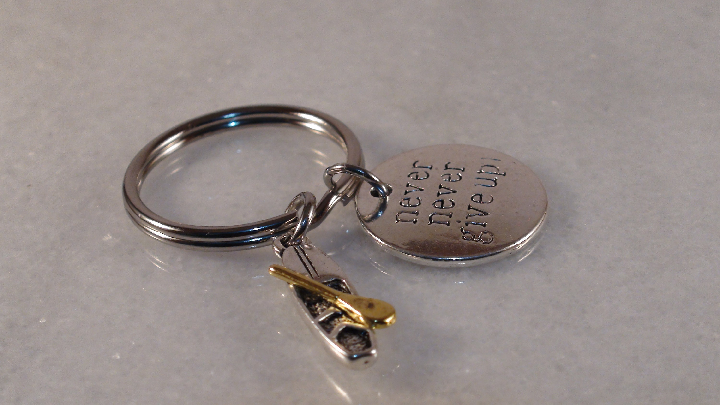 ROWING Key Ring, Rowing Boat & Never Never Give UP! Keyring, Kayaking ...