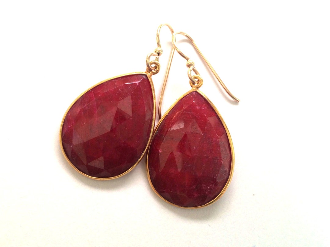 Ruby Earrings, Ruby Gold Earrings, Large Ruby Earrings, Ruby Birthstone ...