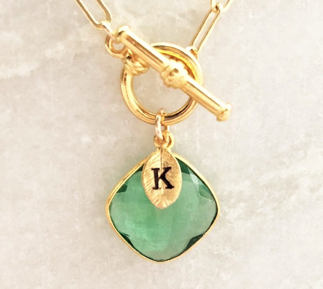 Personalized Emerald Birthstone Necklace: Gold Filled Paperclip Chain ...