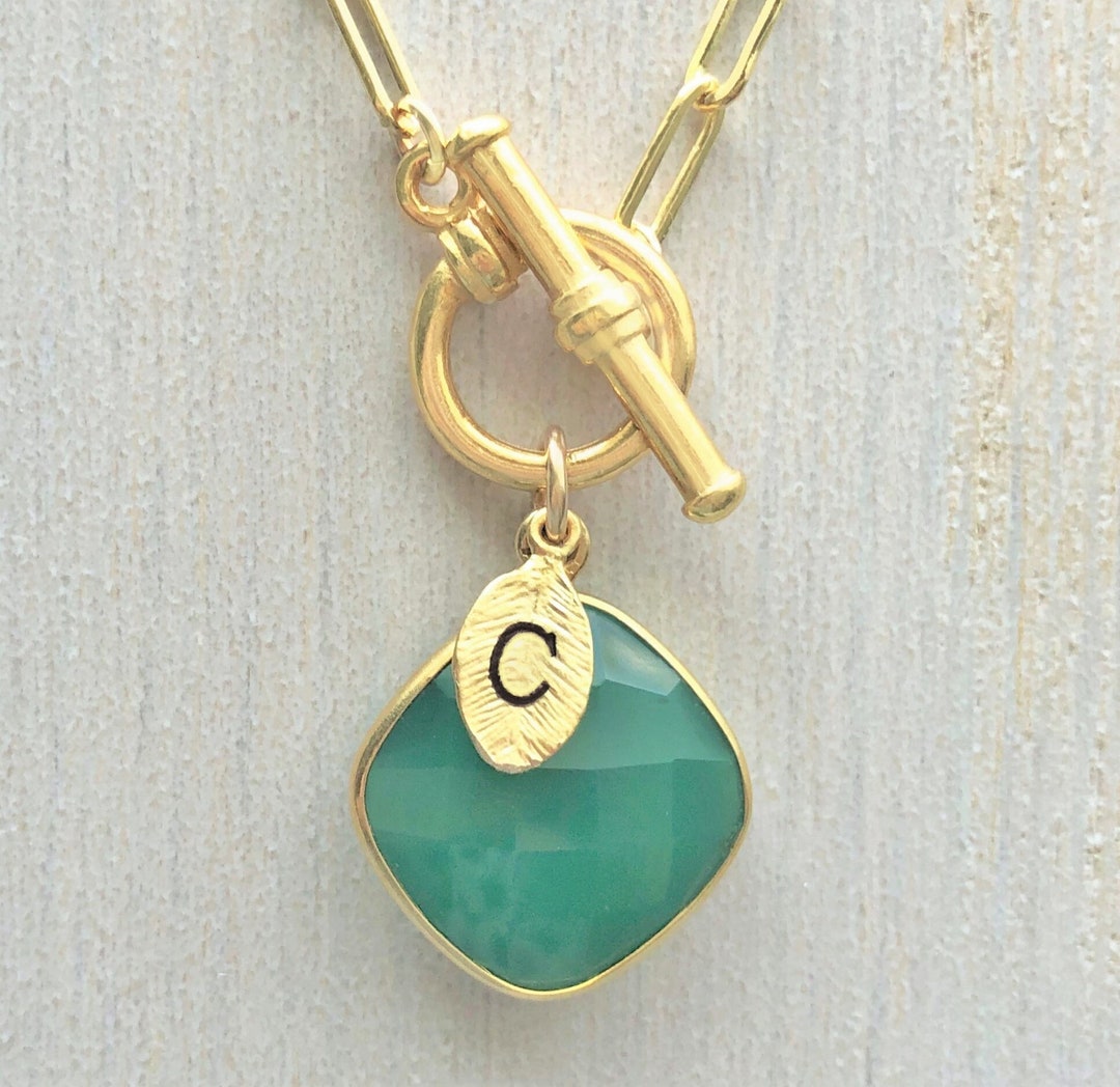 Personalized May Birthstone Necklace: Emerald Green Onyx, Initial ...
