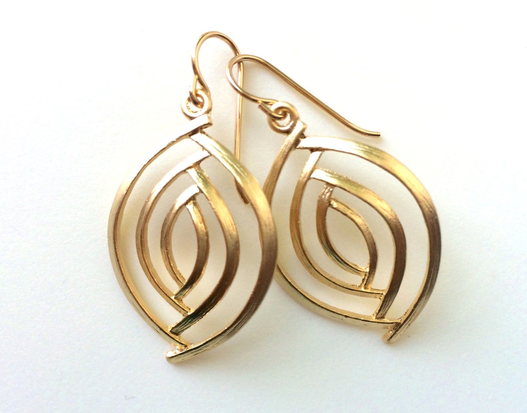 Matte Gold Almond Dangle Earrings, 14kt Gold Filled Earring Wires - Etsy