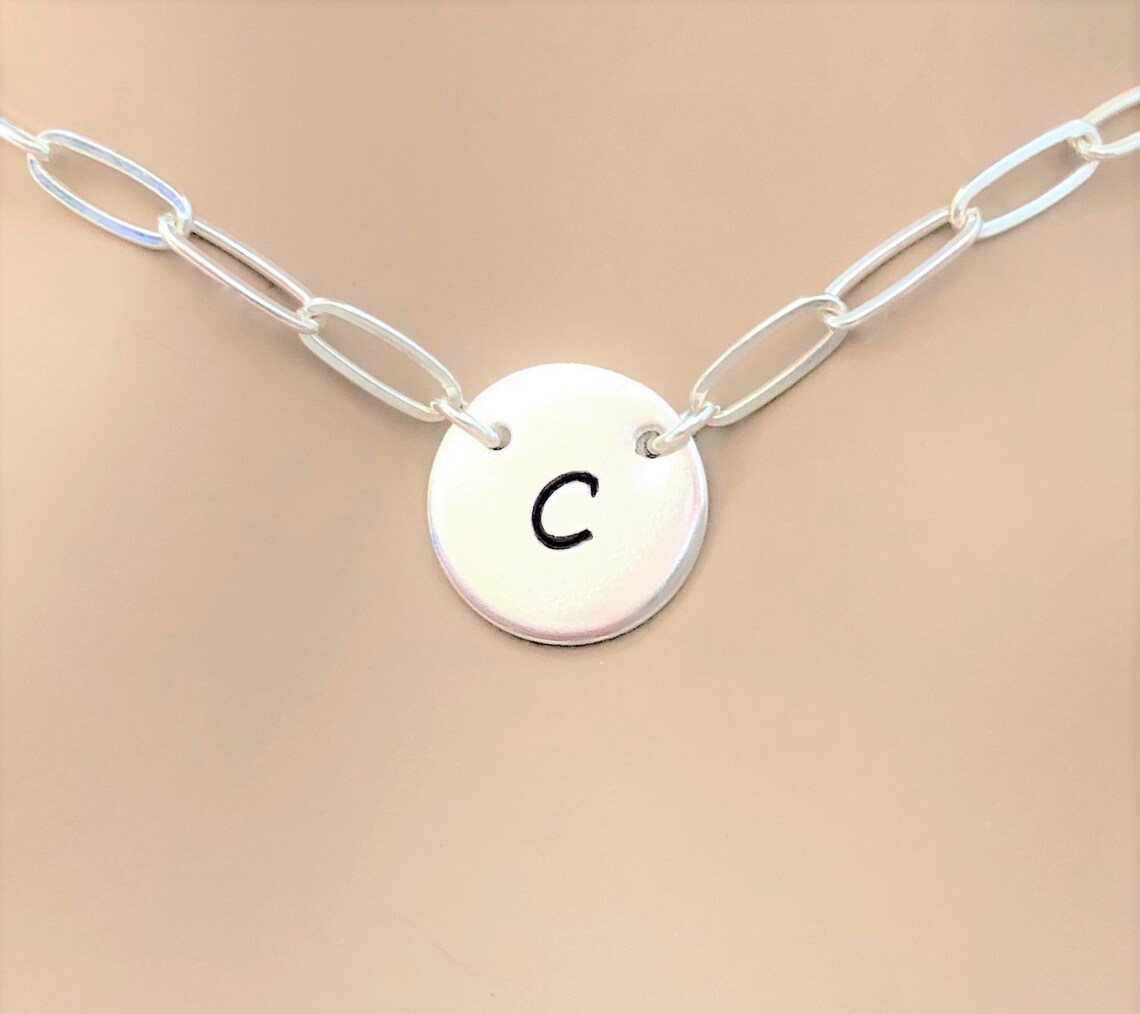 Paperclip Chain Initial Necklace Sterling Silver Paperclip - Etsy
