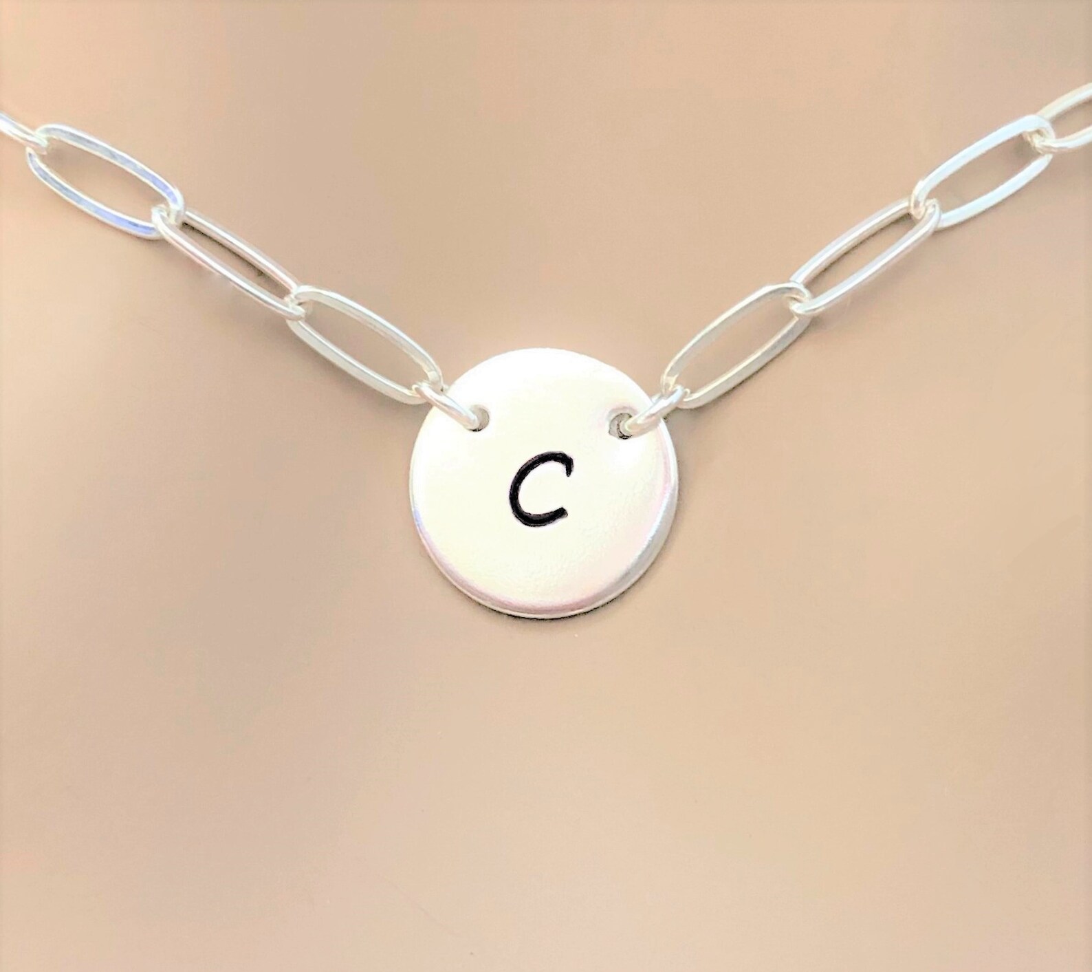 Paperclip Chain Initial Necklace Sterling Silver Paperclip - Etsy