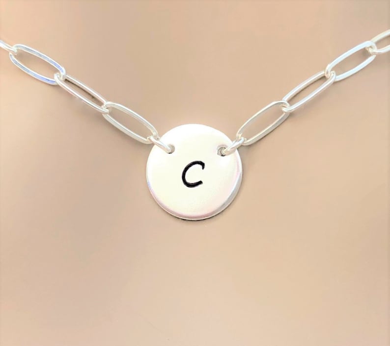 Paperclip Chain Initial Necklace Sterling Silver Paperclip - Etsy