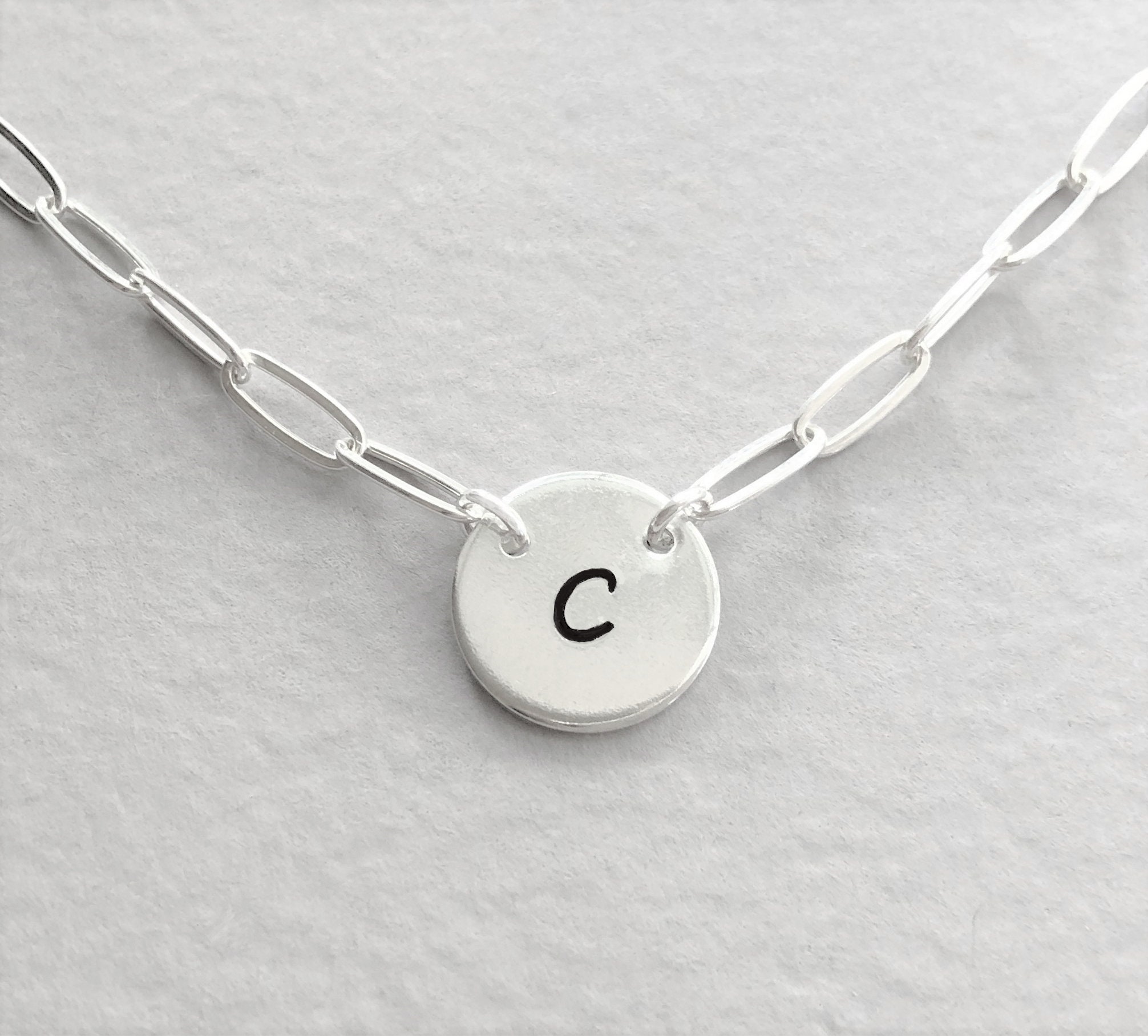 Paperclip Chain Initial Necklace Sterling Silver Paperclip | Etsy