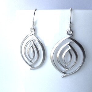 Silver Oval Shape Earrings, Matte Silver Almond Dangle Earrings ...
