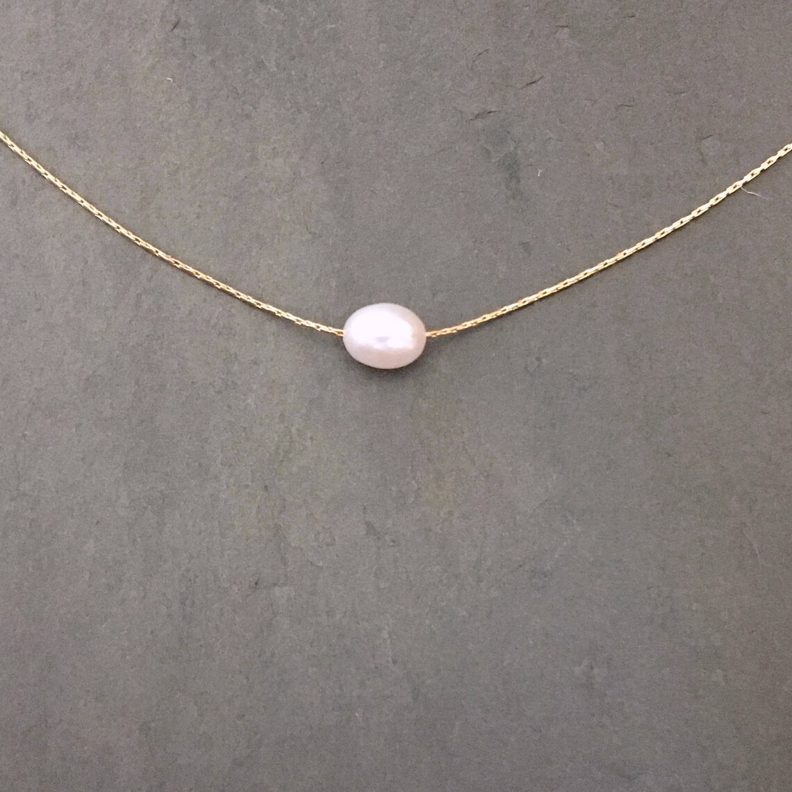 Rose Gold Pearl Necklace Single Pearl Necklace Floating - Etsy
