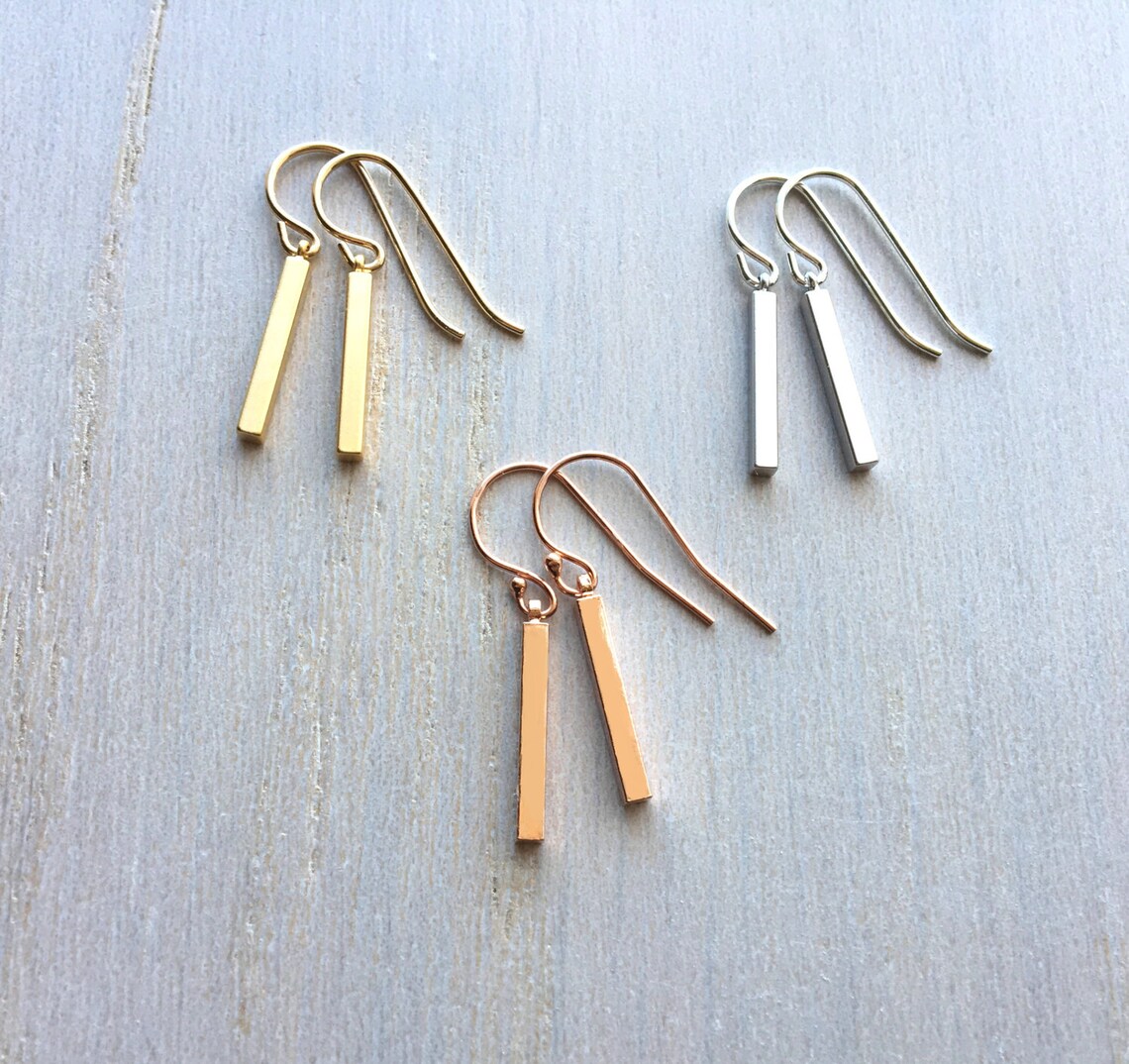 Bar Earrings Delicate Bar Earrings Gold Bar Earrings Rose - Etsy