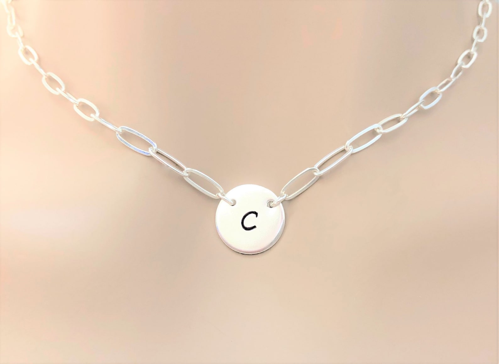 Paperclip Chain Initial Necklace Sterling Silver Paperclip - Etsy