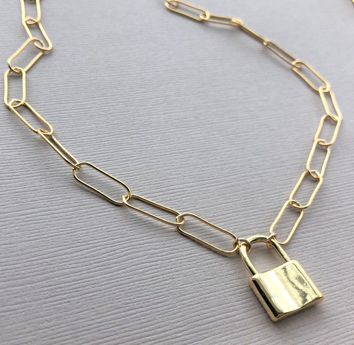 Gold Lock Necklace Lock Charm Necklace Lock Pendant - Etsy