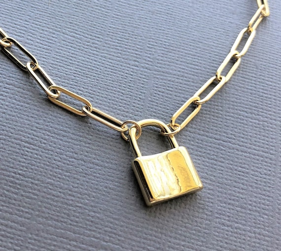 Gold Lock Necklace Lock Charm Necklace Lock Pendant - Etsy