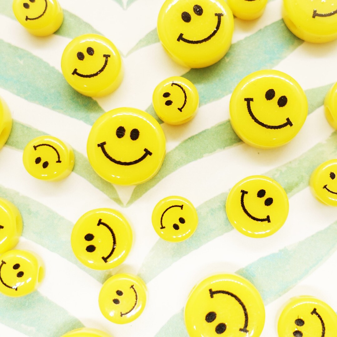 Smiley Face Pearls Arcryl Beads Yellow Black Shiny 6 Mm / 8 - Etsy