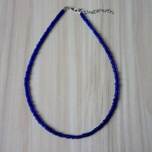 Dark Blue Beaded Necklace, Cobalt Blue Choker, Nautical Glass Seed ...