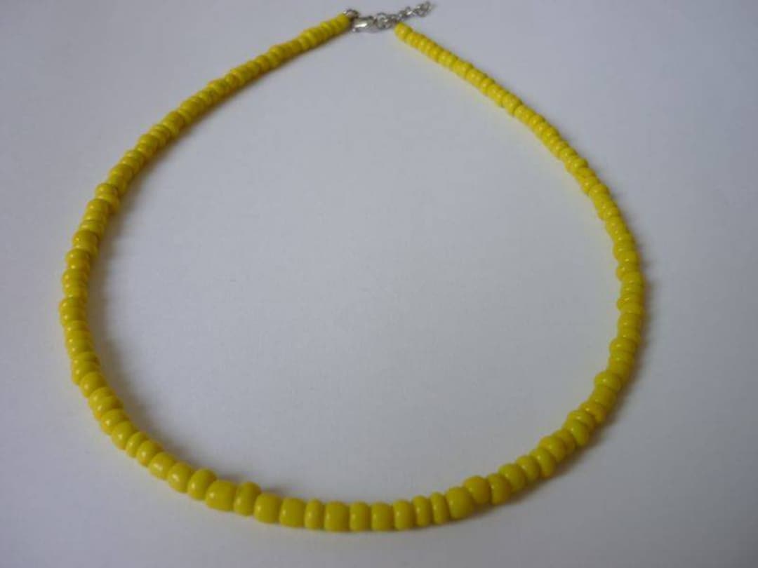 Yellow Choker Necklace, Yellow Seed Bead Necklace, Yellow Beaded Choker ...