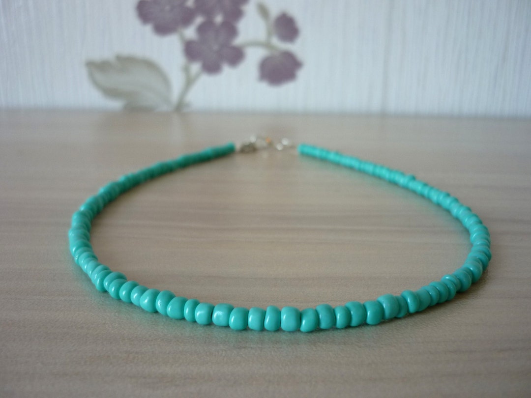 Blue Beaded Choker Necklace, Sky Blue Choker, Glass Seed Bead Necklace ...