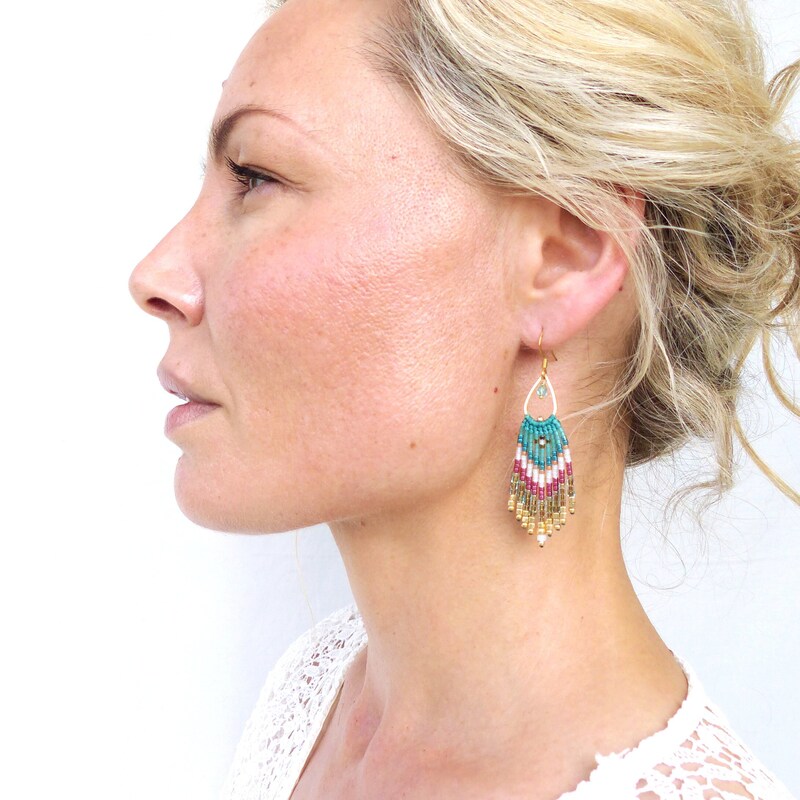 Bead Fringe Earrings - Etsy