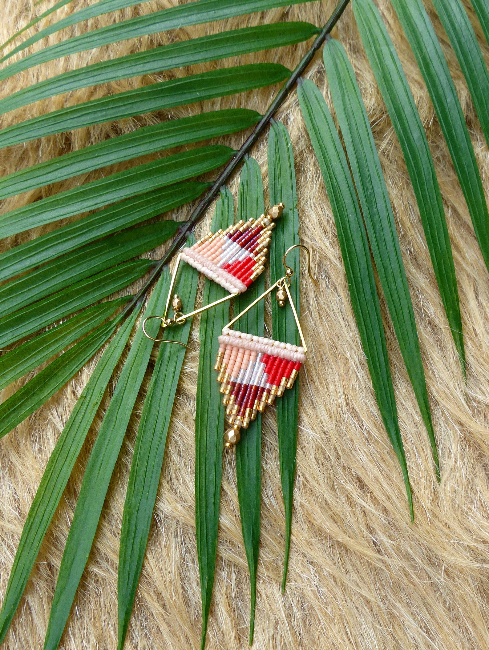 Shades of Pink Red and Peach Triangle Earrings Made of | Etsy