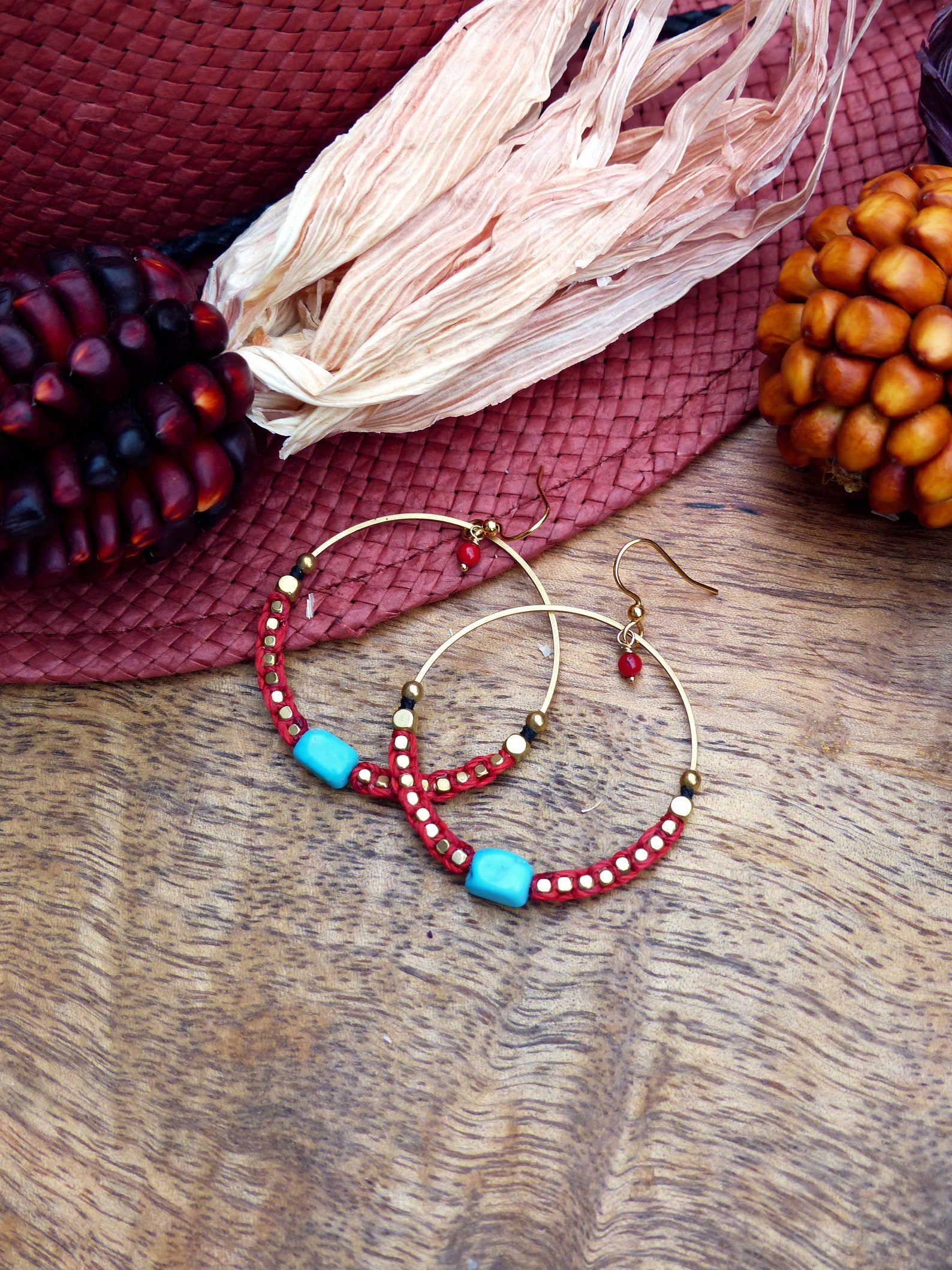 Large Macrame Hoops Made of Macrame and Turquoise Blue Red and - Etsy