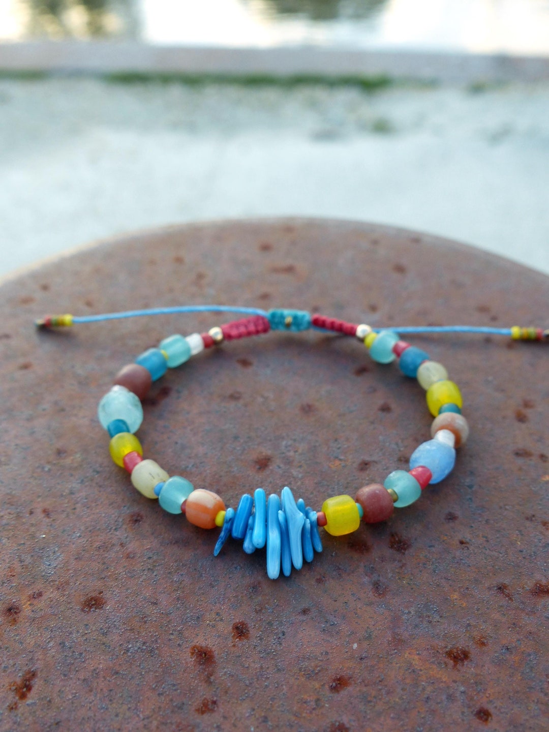 Colorful Friendship Bracelet Hand Woven and Beaded Made of Macrame Blue ...