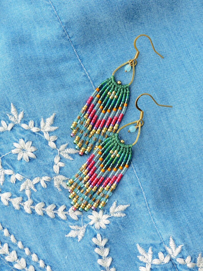 Mini Beaded Fringe Earrings Inspired by Bollywood Colors Green Orange ...