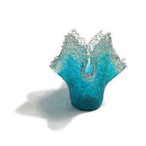 Glass Vase in Transparent Turquoise Ocean Splash: One-of-a-kind Art ...