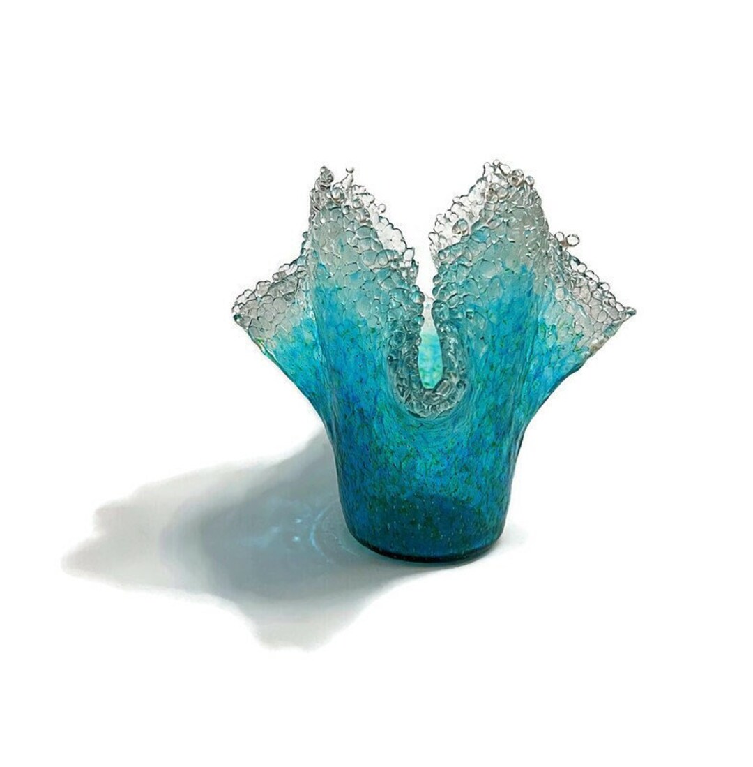 Glass Vase in Transparent Turquoise Ocean Splash: One-of-a-kind Art ...