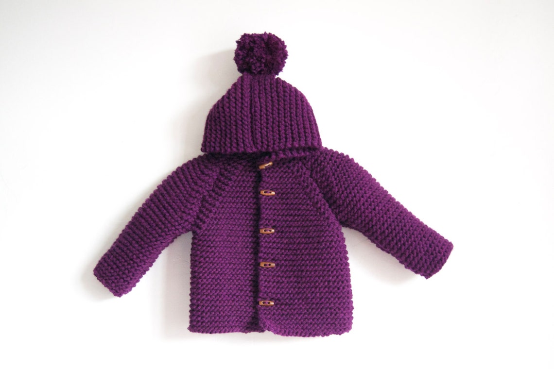 Hand Knitted Unisex Kids Wool Hoodie Cardigan/jacket, Chunky, Duffel ...