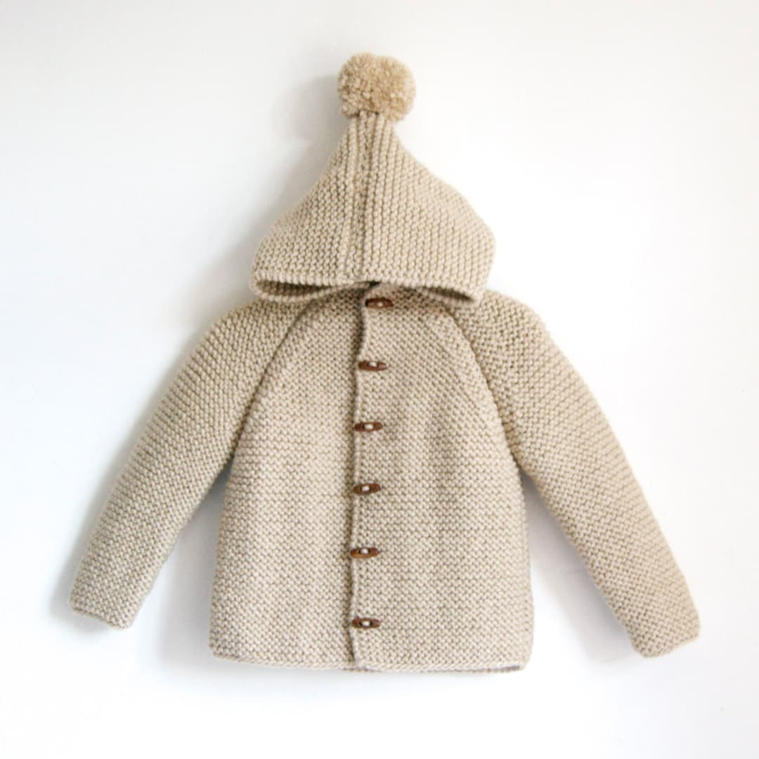 Hand Knitted Unisex Kids Wool Hoodie Cardigan/jacket, Chunky, Duffel ...