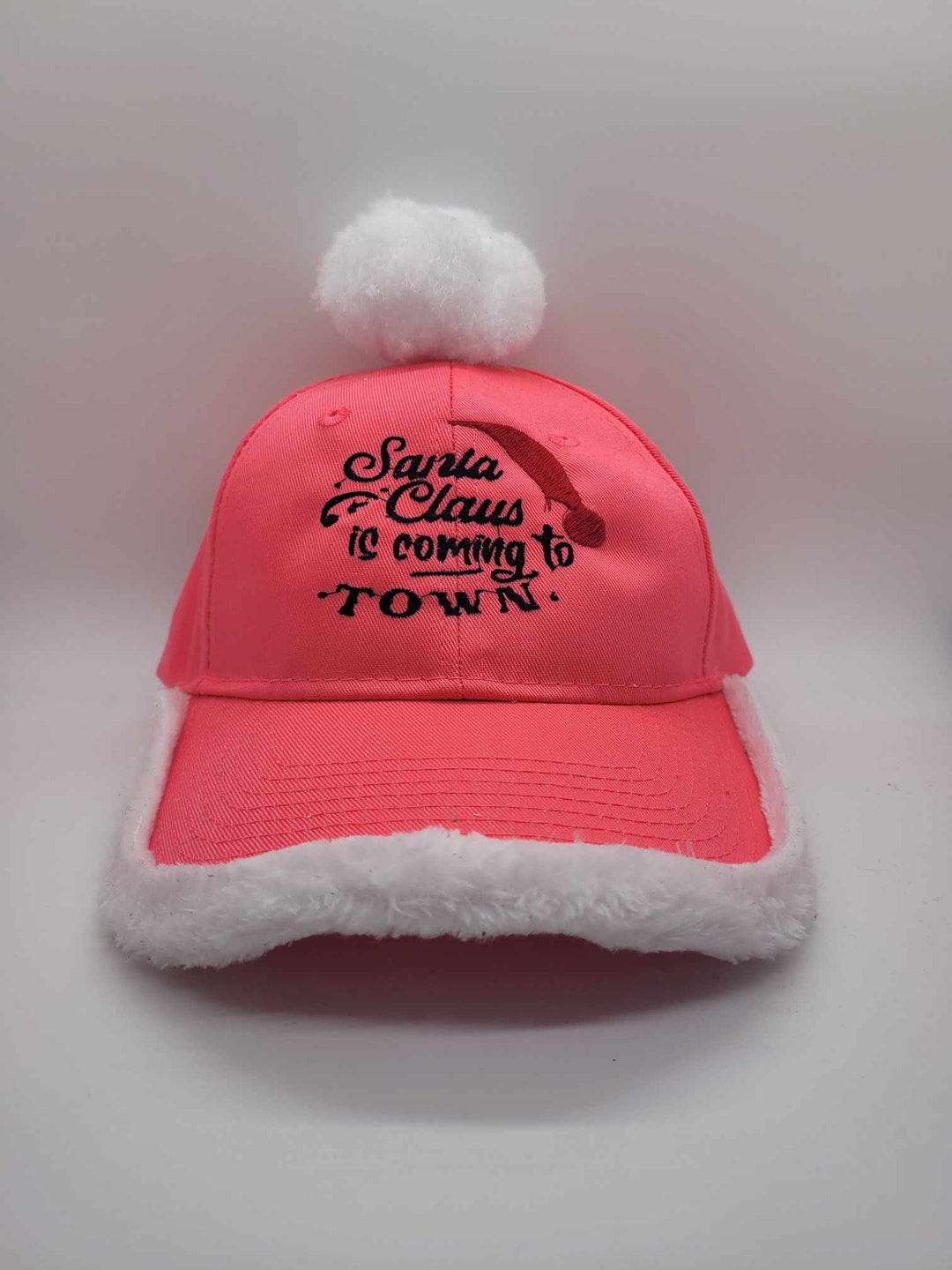Santas Coming to Town Santa Pom Pom Baseball Cap Hot Pink Hat - Etsy