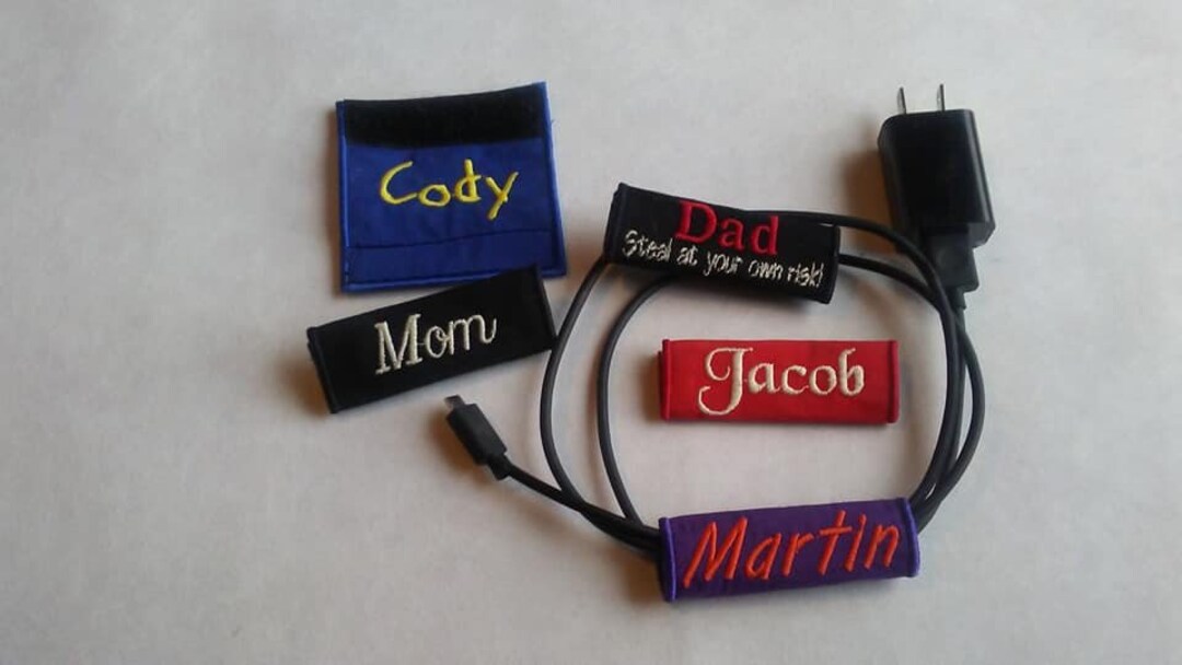 Cell Phone Charger Labels Custom Embroidered Charger Tags Monogrammed ...