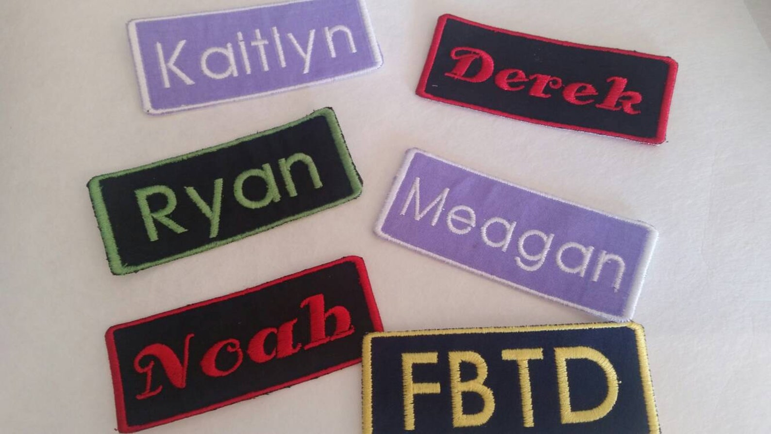 Custom Embroidered Name Patches 1 1/2 X 3 3/4 Inches / Biker Tags / Iron on / Name Tag / Bookbag ...