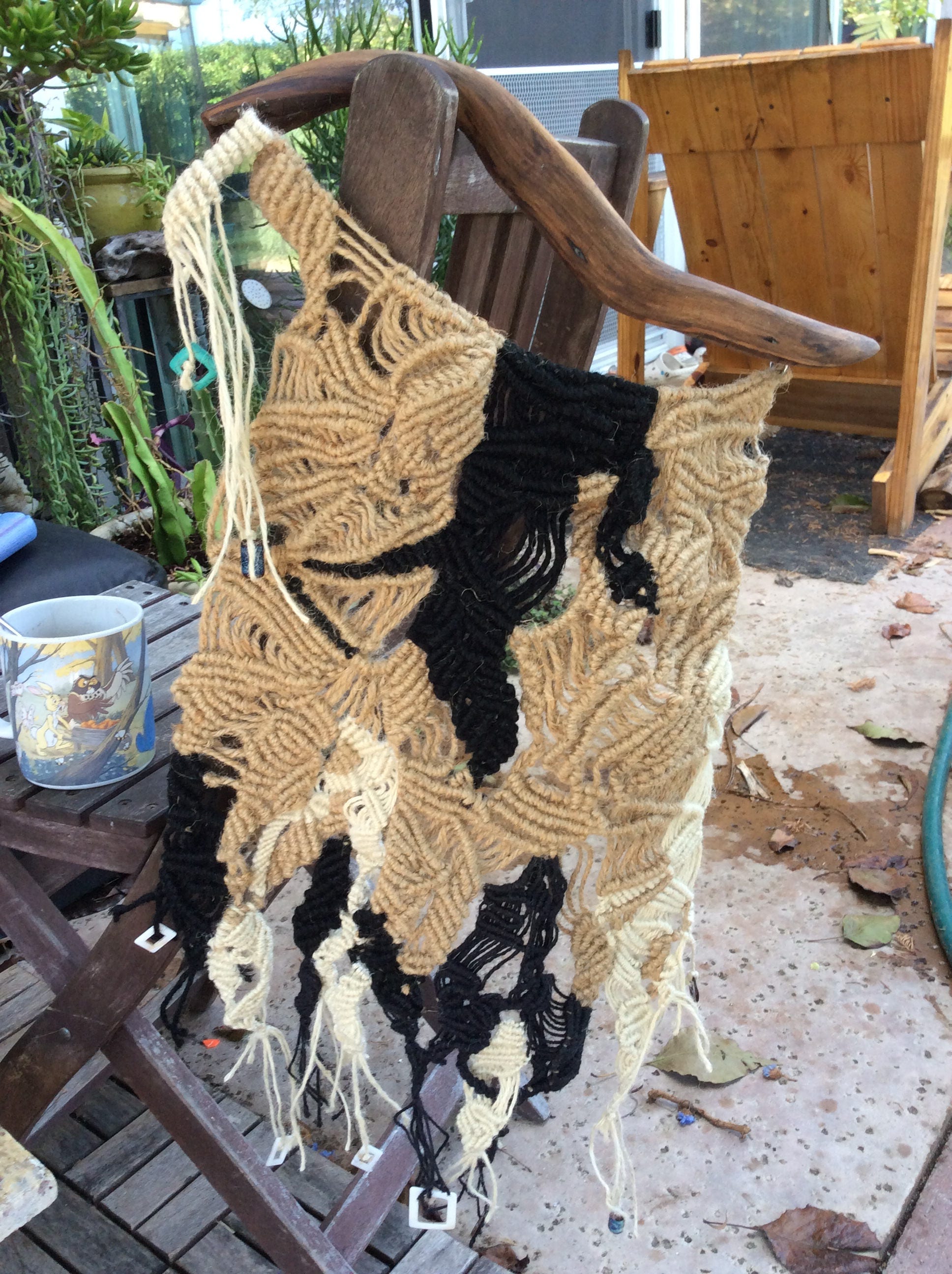 Macrame wall hanging driftwood sculpture jute cord shell | Etsy