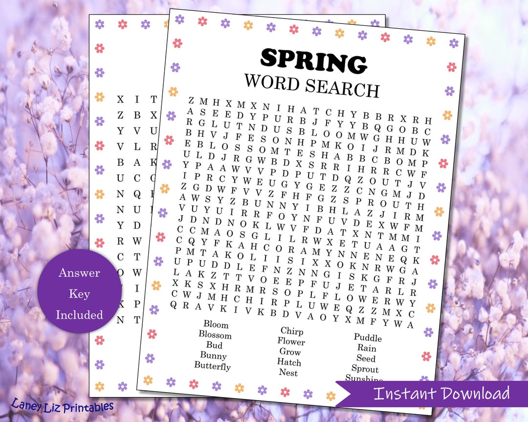 Spring Word Search Printable, Springtime Word Puzzle - Etsy