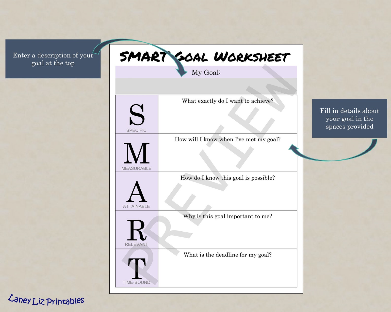 SMART Goal Worksheet Pastel Goal Setting Activity Printable Goal Map ...