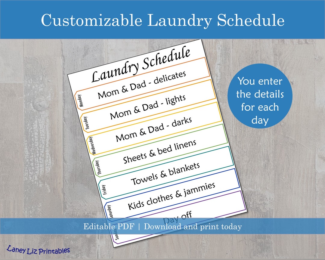 Laundry Schedule, Printable Laundry Planner, Clothes Washing Template ...