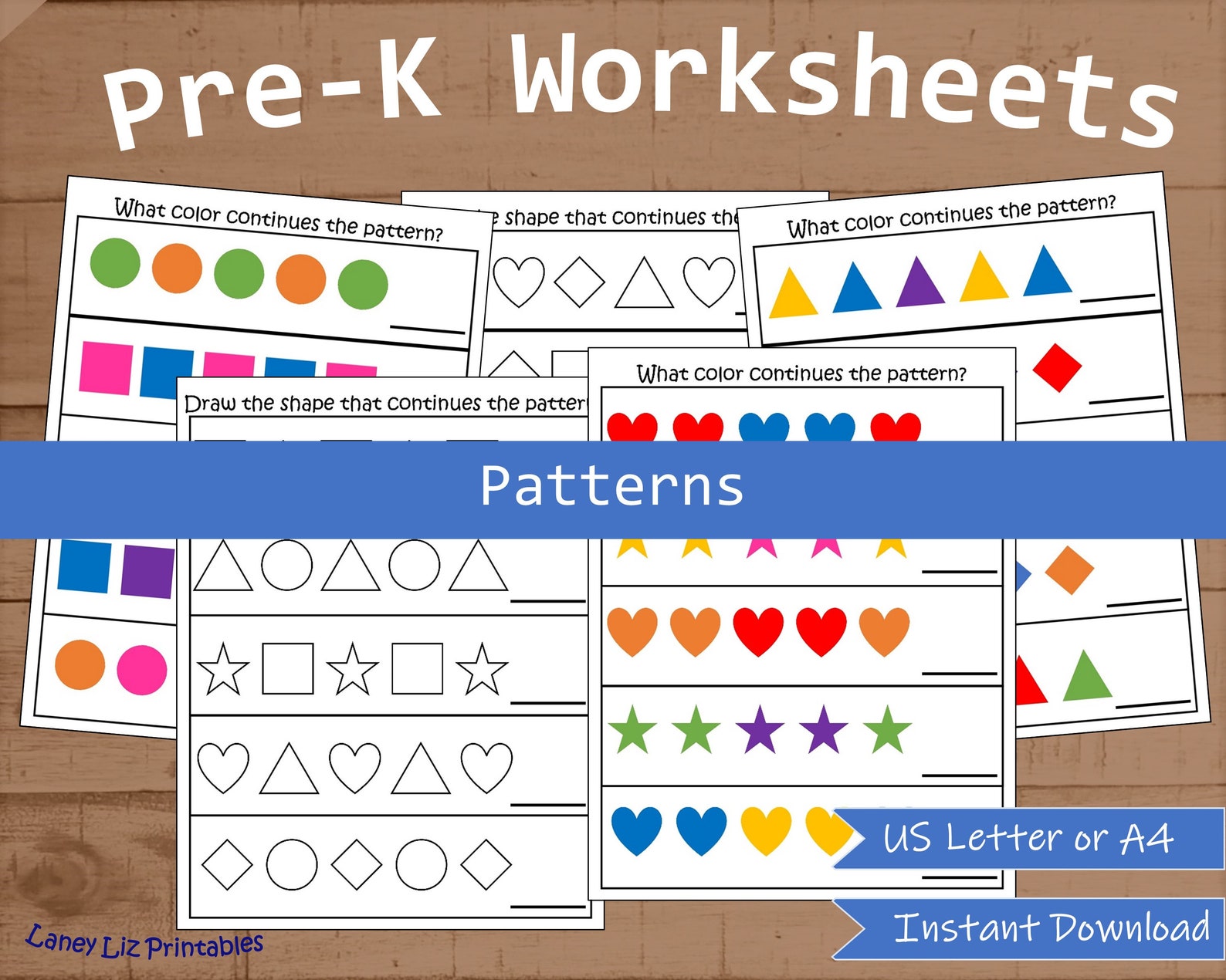 Pre-k Worksheet Patterns Shape and Color Patterns - Etsy