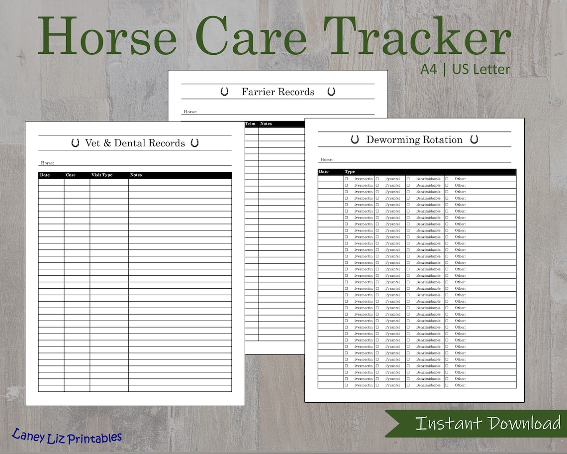 Horse Healthcare Tracker Printable Bundle, Equine Health Log, Farrier ...