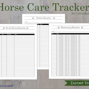 Horse Healthcare Tracker Printable Bundle, Equine Health Log, Farrier ...