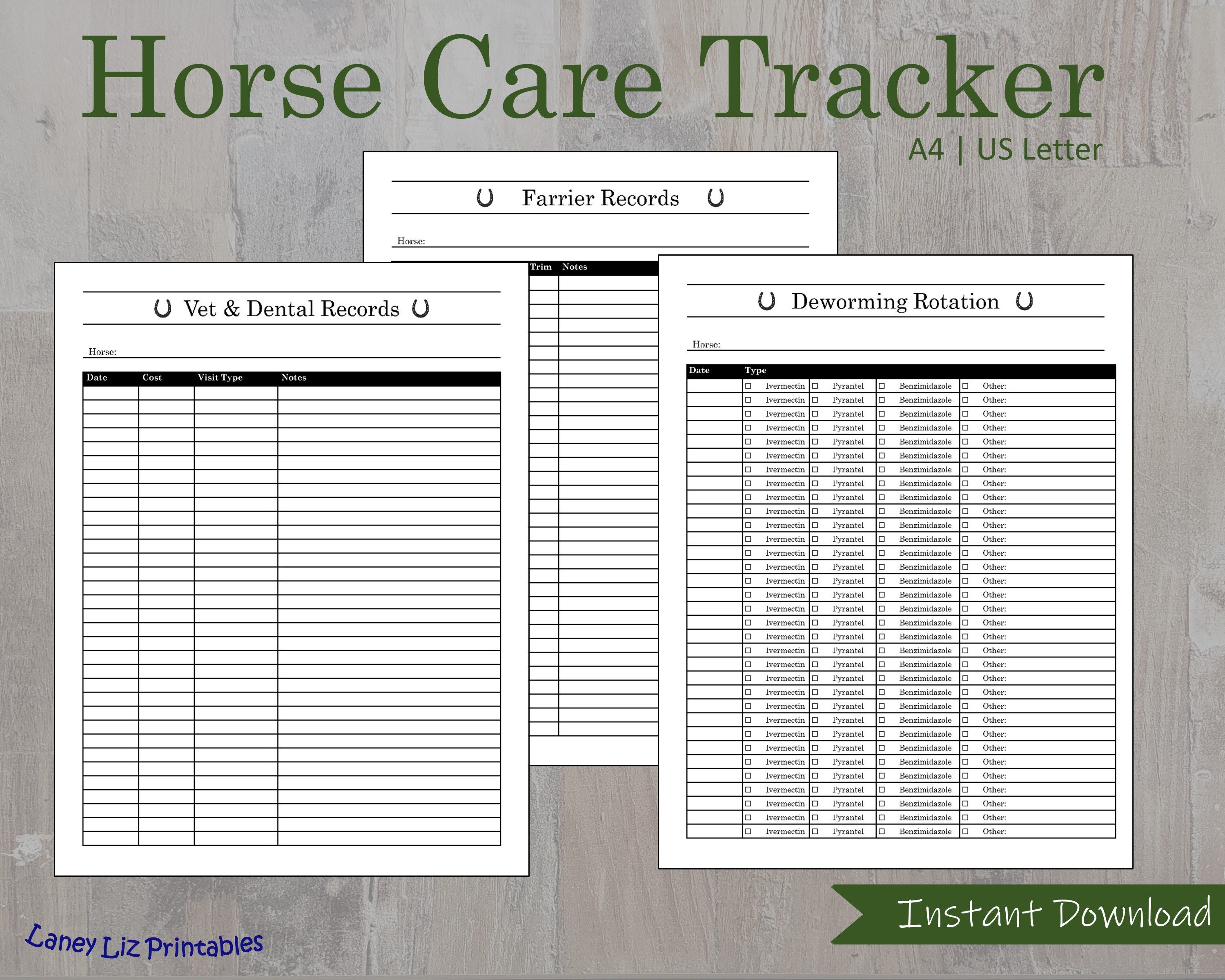 Horse Healthcare Tracker Printable Bundle, Equine Health Log, Farrier ...