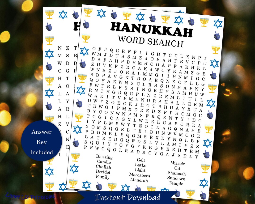 Hanukkah Word Search Printable, Festival of Lights Word Puzzle - Etsy